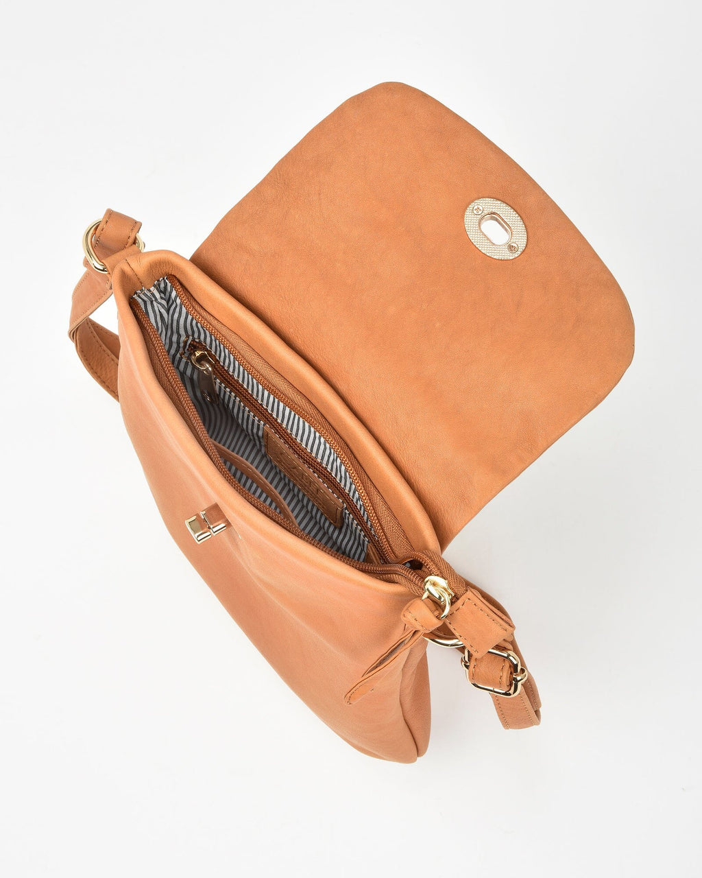 Janie Soft Leather Crossbody Bag – Turnlock Closure | Gabee